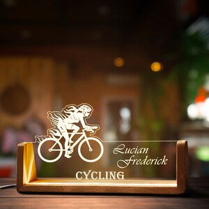 Custom Bicycle Desk Name Plate Personalized Cycling LED Light Wooden ...