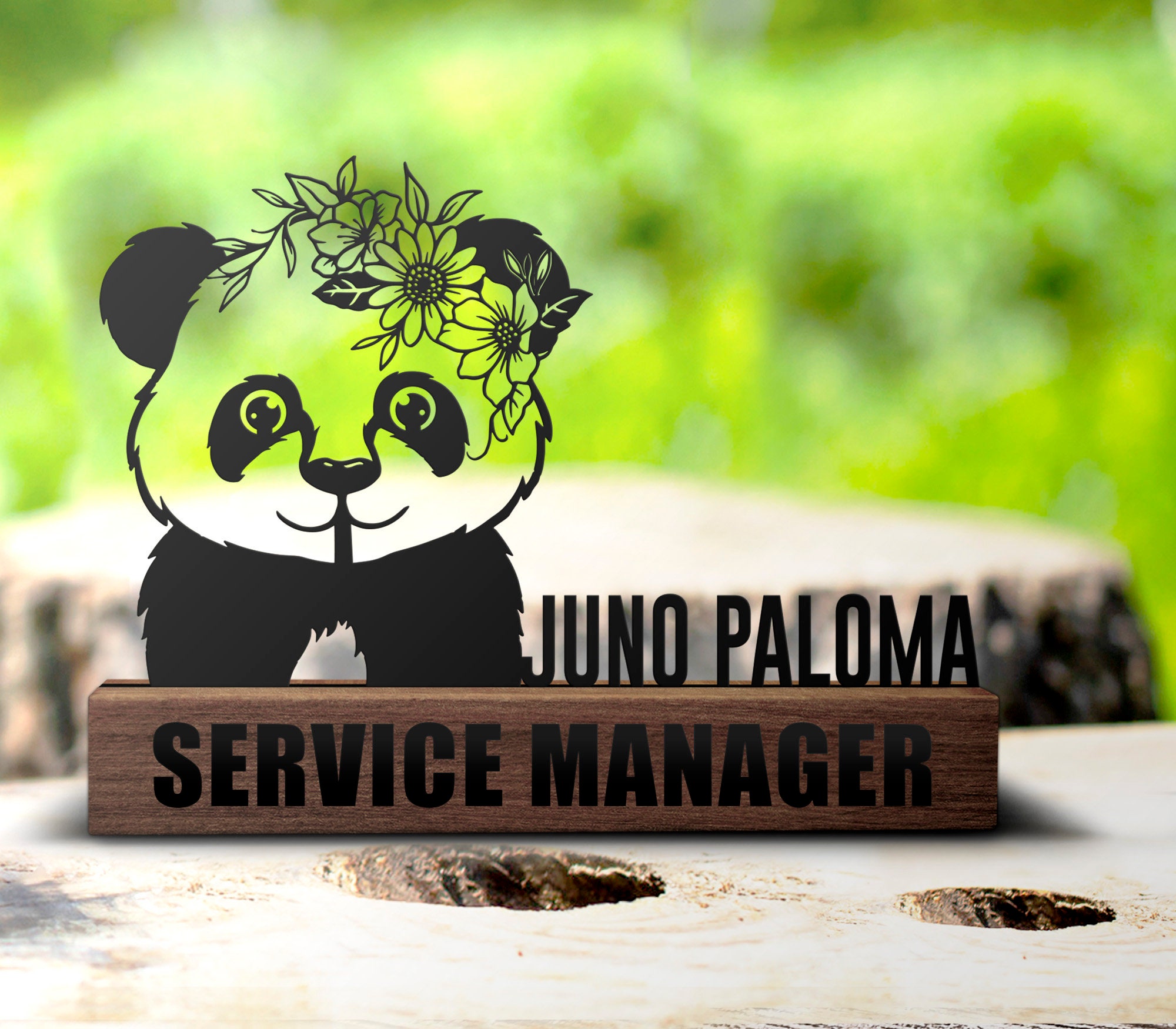 Custom Floral Panda Bear Desk Name Plate Wedge, Personalized Animal ...