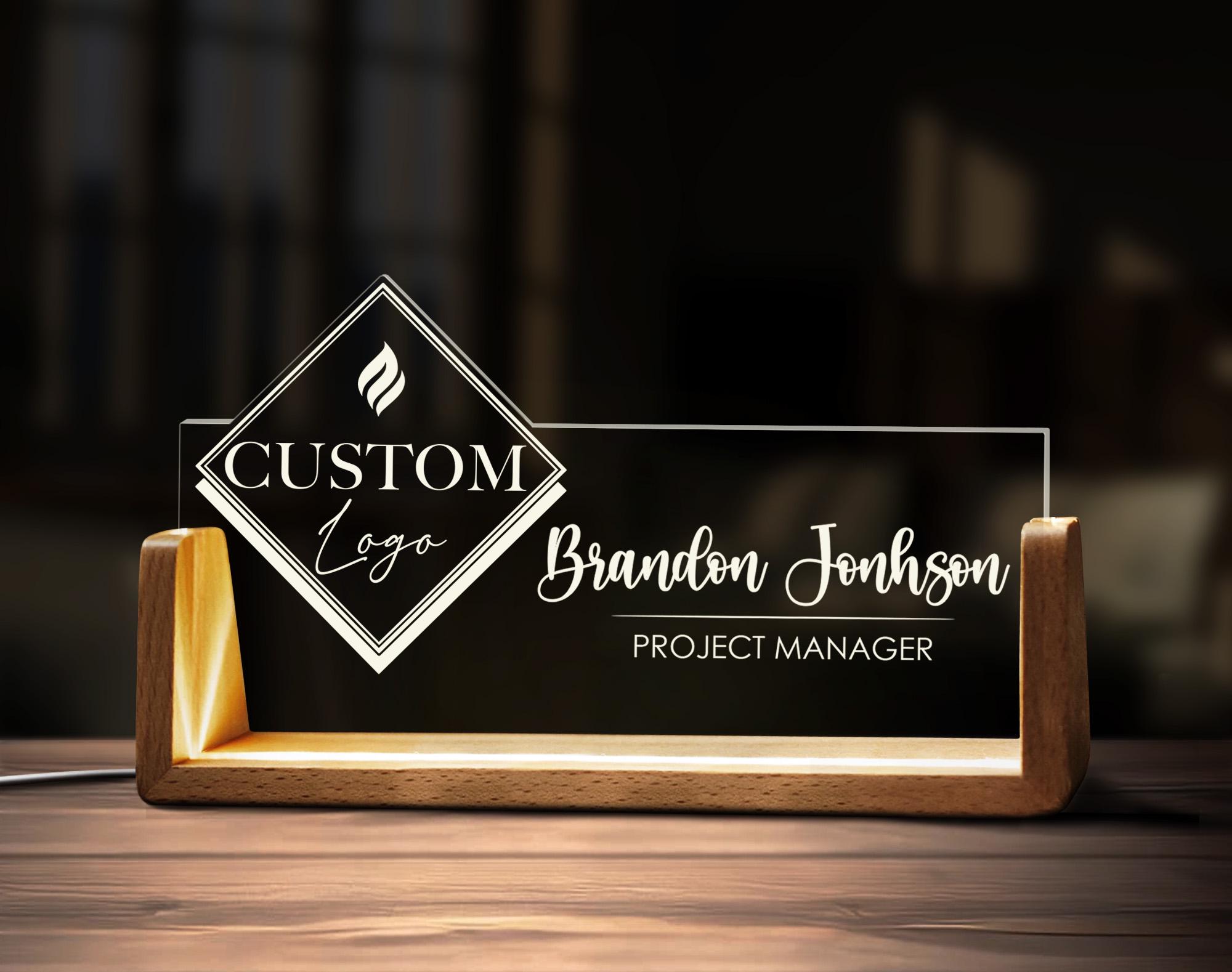 Custom Business Logo Desk Name Plate Personalized Company Brand LED ...