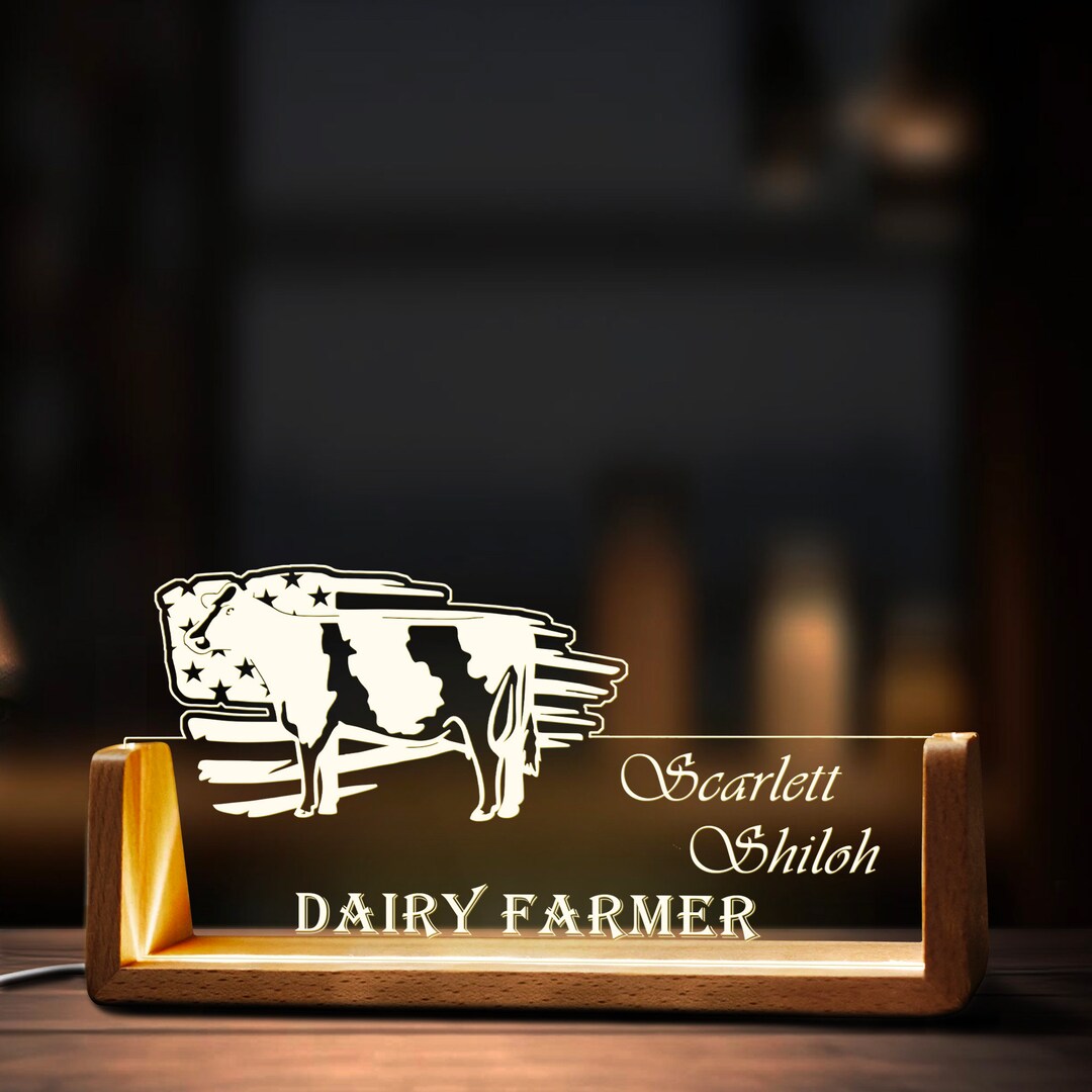 Custom Dairy Farmer Desk Name Plate Personalized Farmhouse LED Light ...
