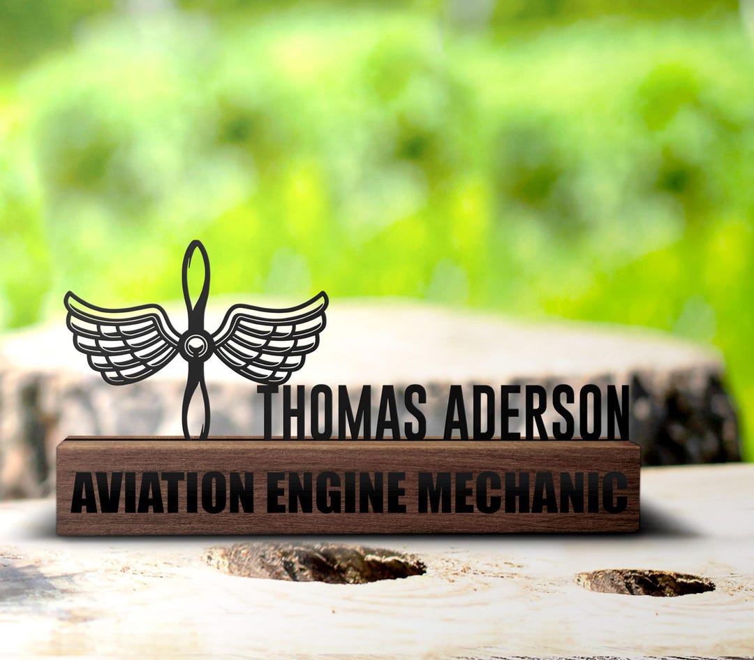 Custom Aviation Engine Mechanic Desk Name Plate Wedge Personalized ...