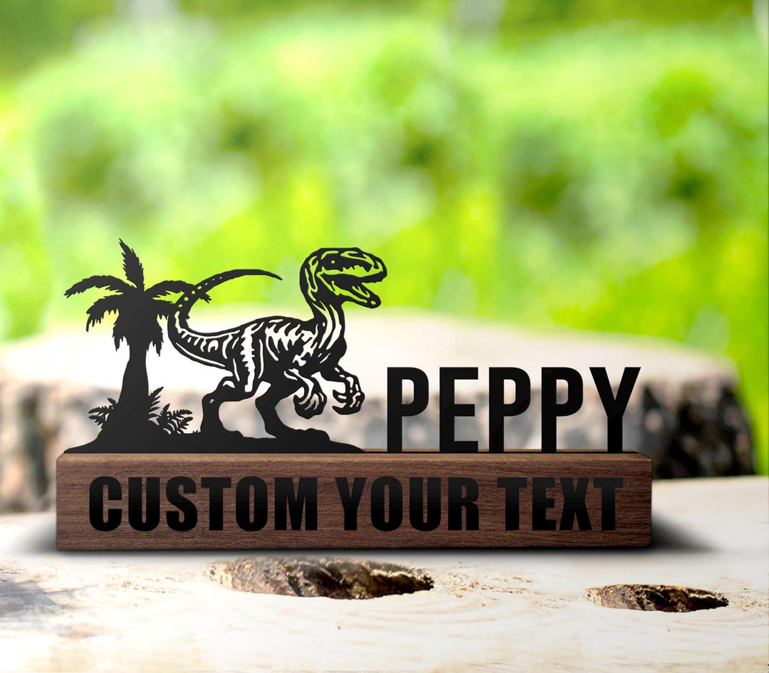 Custom Dinosaur Desk Name Plate Wedge Personalized Velociraptor ...