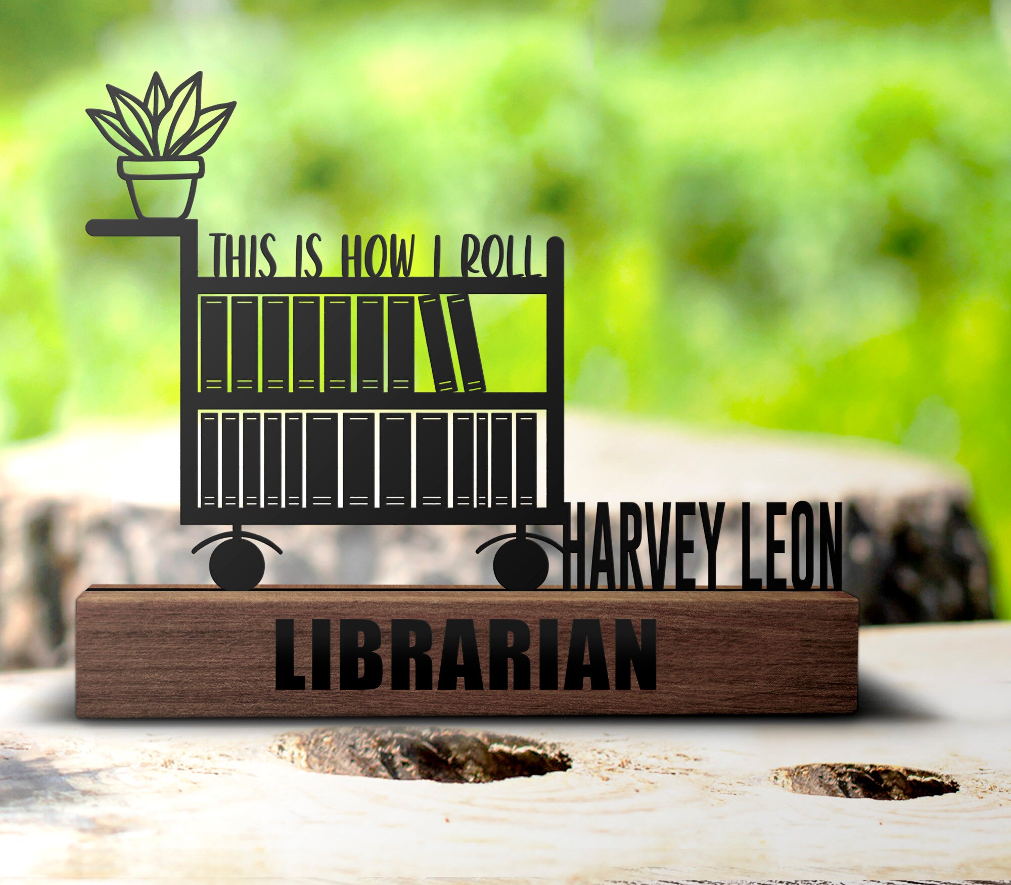 Custom Librarian Desk Name Plate Wedge Personalized Library - Etsy