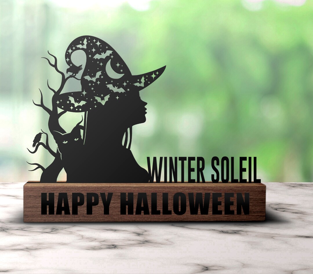 Custom Halloween Desk Name Plate Wedge Personalized Witch - Etsy