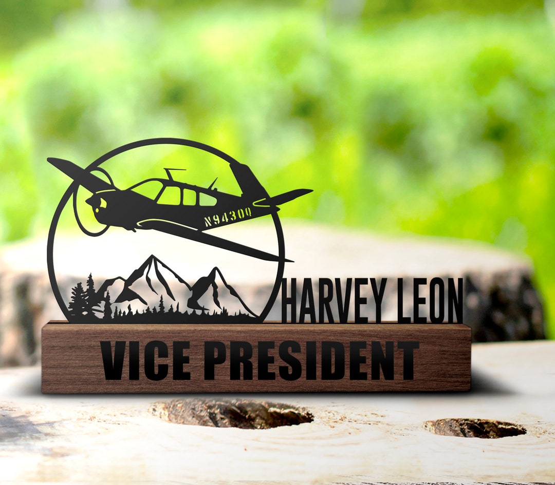 Custom Airplane Desk Name Plate Wedge Personalized Pilot Nameplate ...