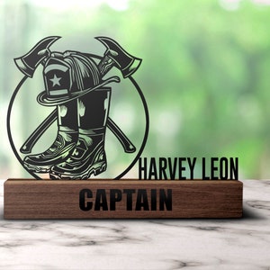 Custom Firefighter Desk Name Plate Wedge Personalized Fireman Nameplate ...