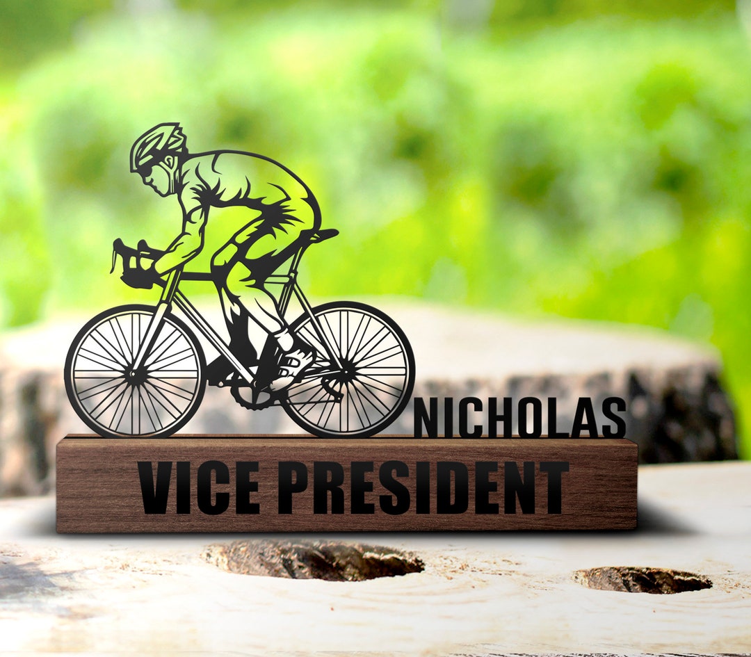 Custom Bicycle Desk Name Plate Wedge Personalized Cycling Name ...