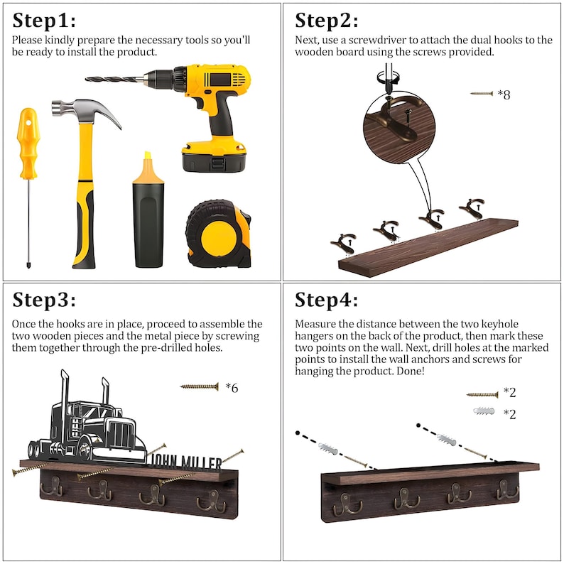 Custom German Shepherd Dog Leash Holder Personalized Pet Collar Hook With Wooden Shelf Metal ...