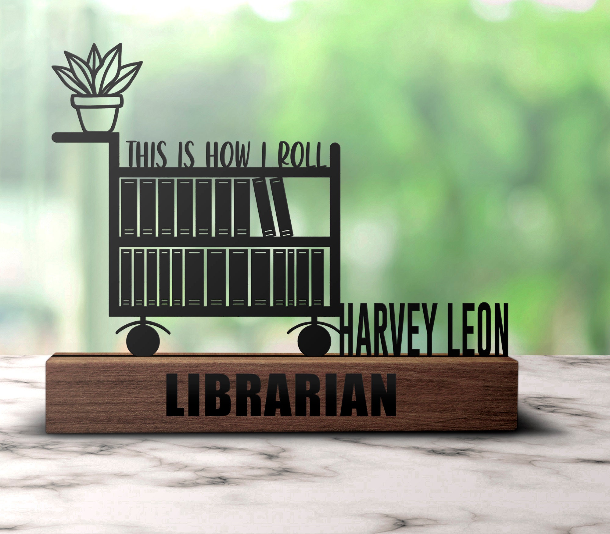 Custom Librarian Desk Name Plate Wedge Personalized Library - Etsy