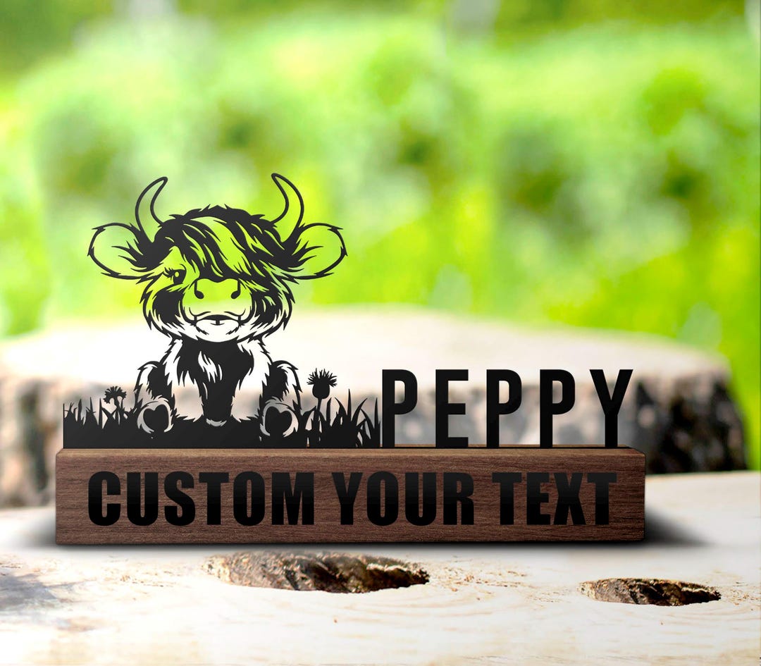 Custom Cute Highland Cow Desk Name Plate Wedge Personalized Calf ...