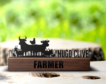 Custom Peeking Cow Desk Name Plate Wedge, Personalized Farmhouse ...