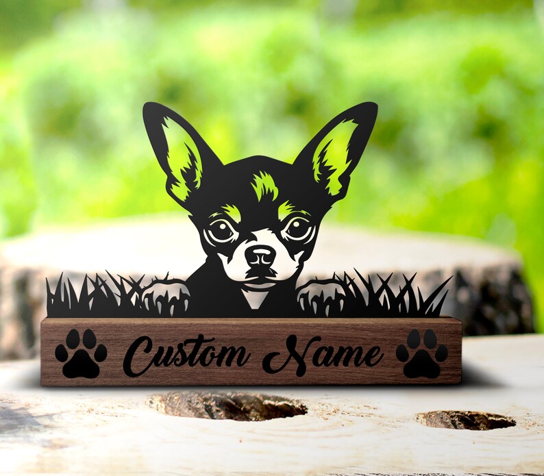 Custom Chihuahua Desk Name Plate Wedge Personalized Peeking Dog ...