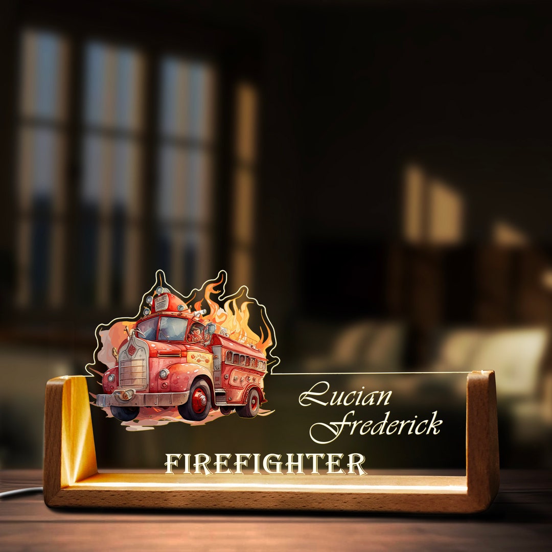 Custom Firefighter Desk Name Plate Personalized Fireman LED Light ...