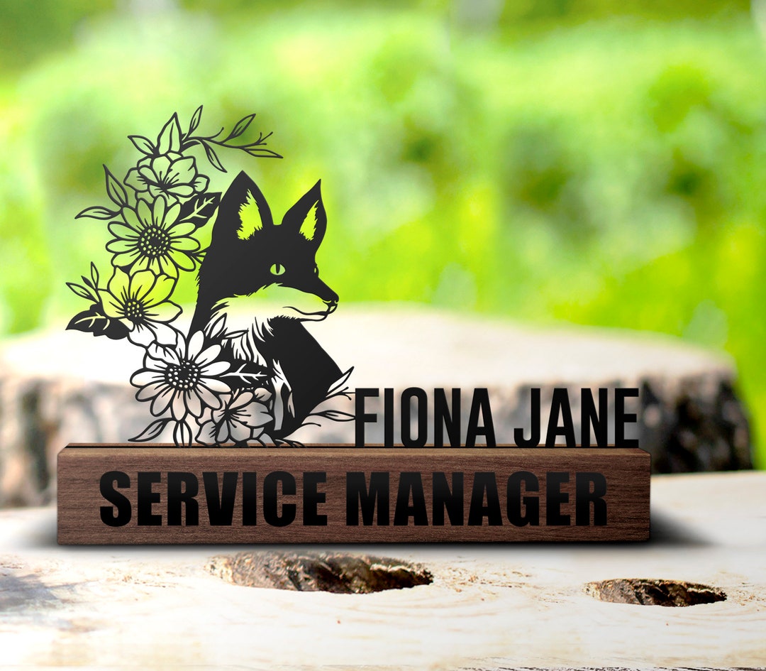 Custom Floral Fox Desk Name Plate Wedge, Personalized Animal Lover ...