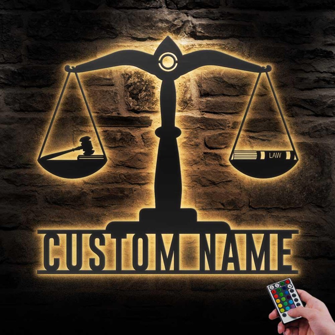 Custom Scales of Justice Metal Wall Art LED Light Personalized Legal ...