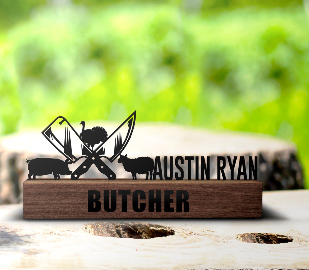 Custom Butcher Desk Name Plate Wedge Personalized Meat Shop Nameplate ...