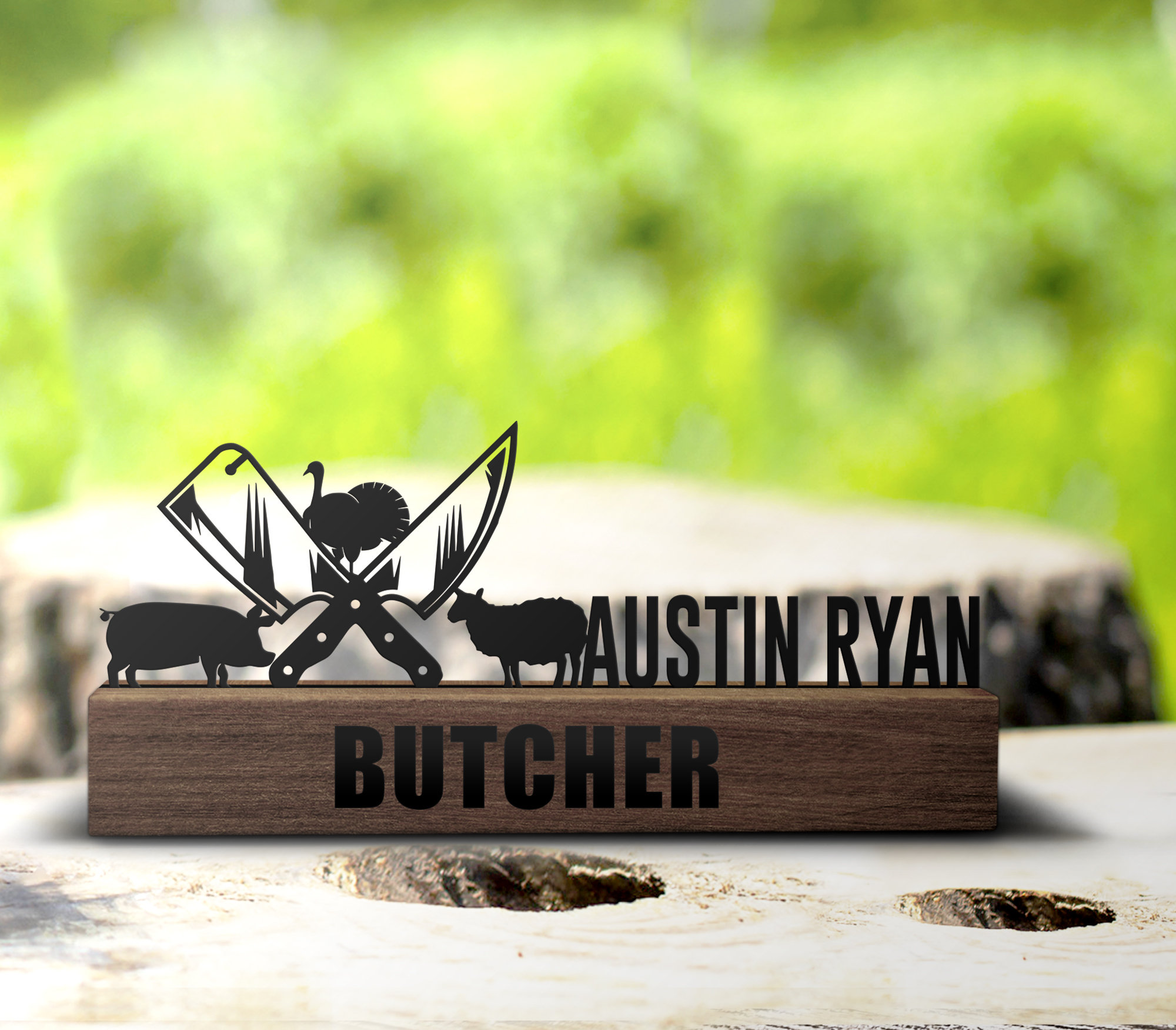 Custom Butcher Desk Name Plate Wedge Personalized Meat Shop Nameplate ...