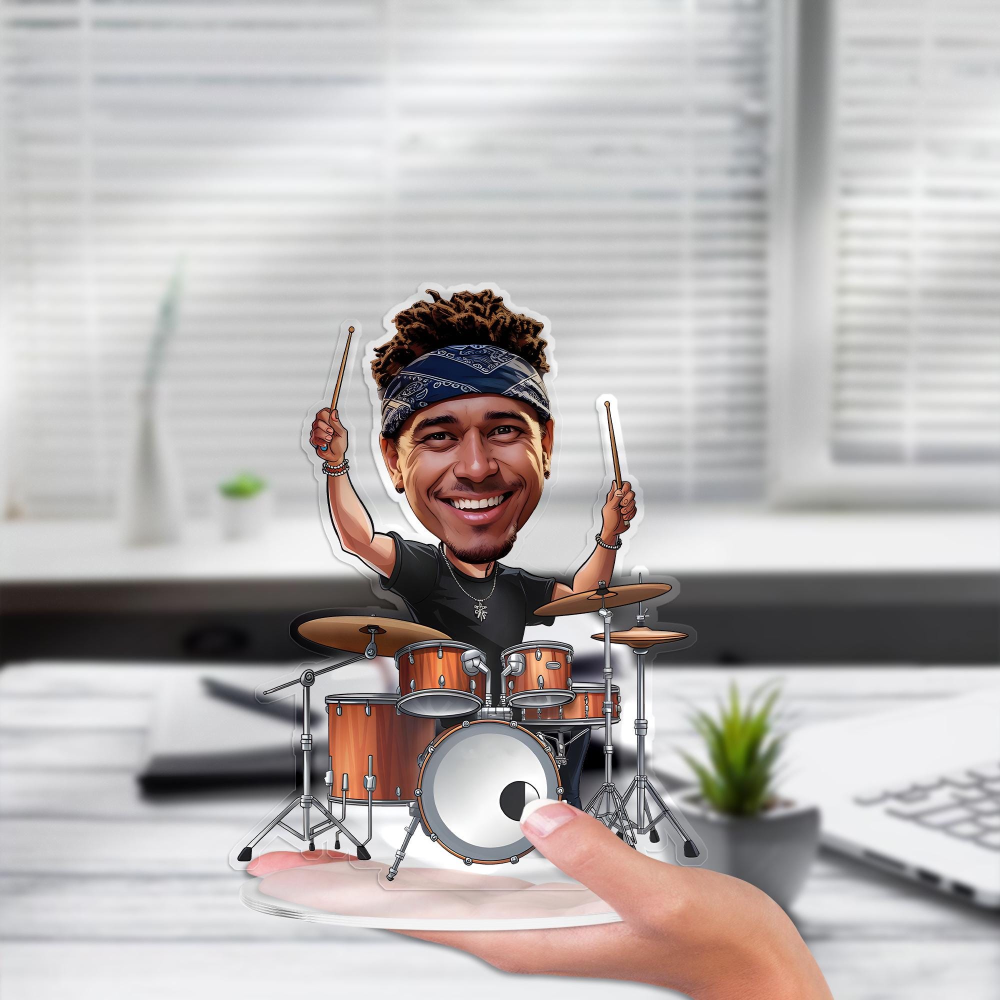 Custom Drummer Figurine Trinket Caricature Portrait Desk Name Plate ...