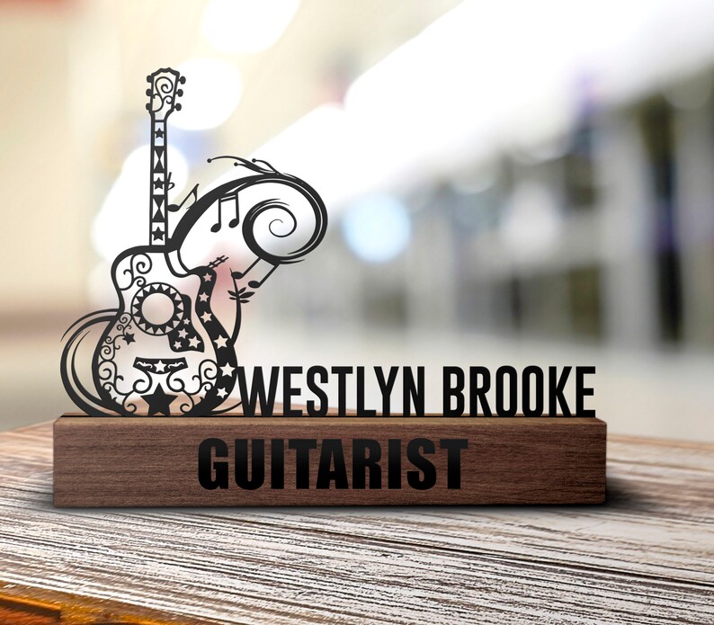 Custom Acoustic Guitar Player Line Art Desk Name Plate Wedge ...