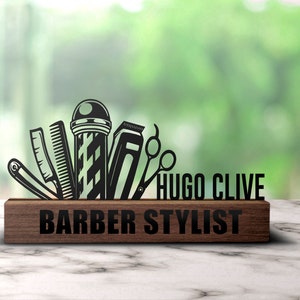 Custom Barber Desk Name Plate Wedge Personalized Hair Stylist Hair ...