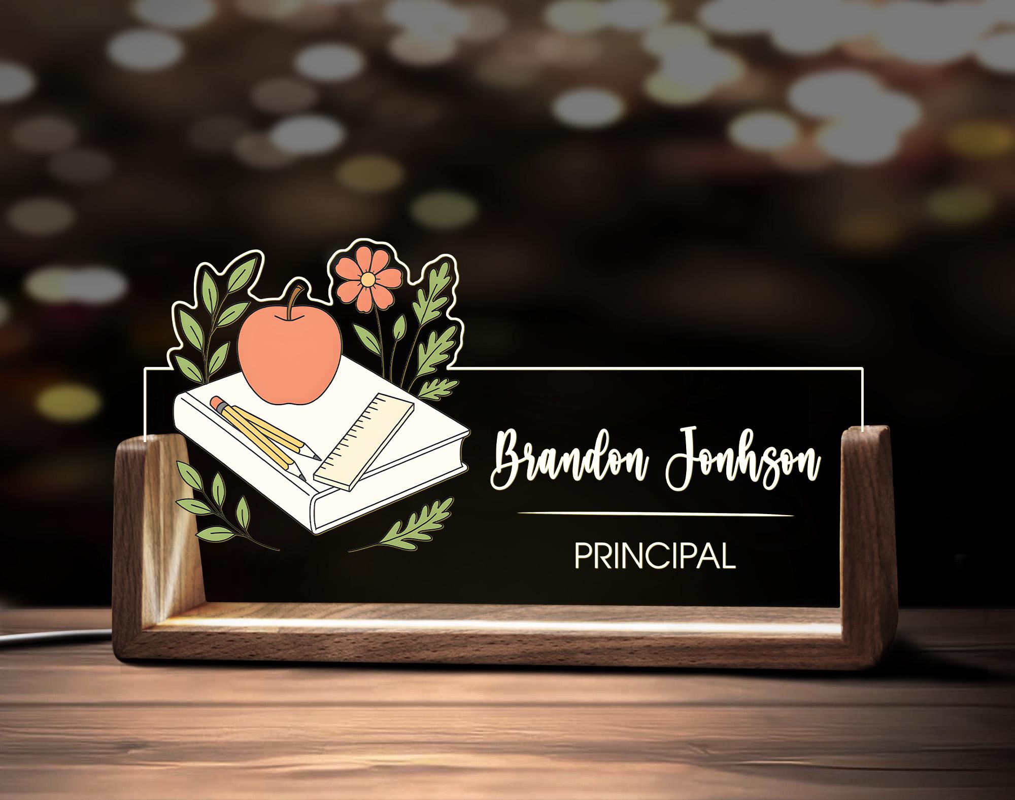 Custom Principal Desk Name Plate Personalized Acrylic Plaque LED Light ...