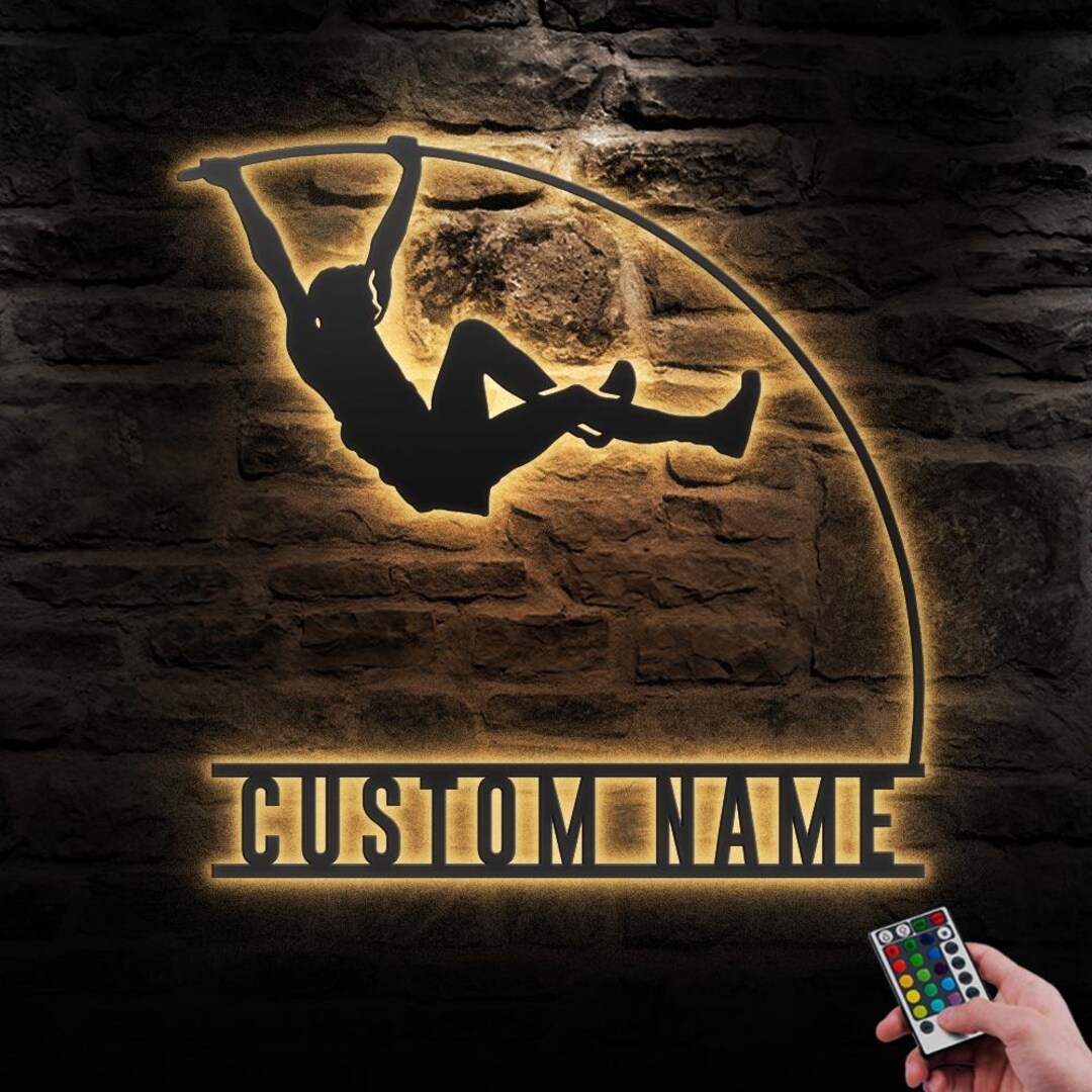 Custom Man Pole Vault Metal Wall Art LED Light Personalized Male Pole ...