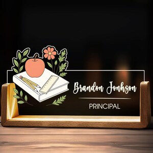 Custom Principal Desk Name Plate Personalized Acrylic Plaque LED Light ...