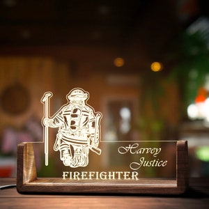 Custom Firefighter Desk Name Plate Personalized Fireman LED Light ...
