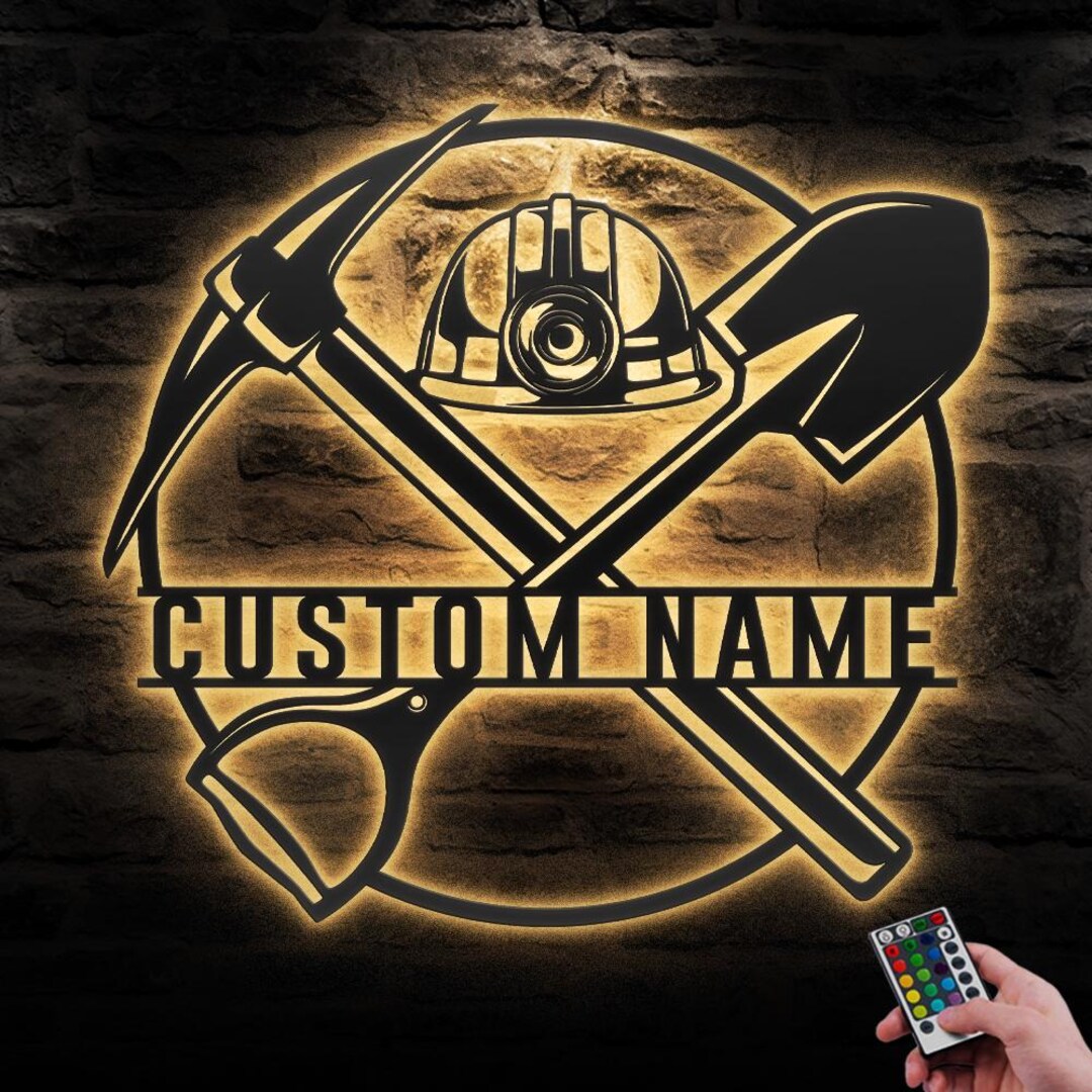 Custom Coal Mining Metal Wall Art LED Light Personalized Miner Name ...