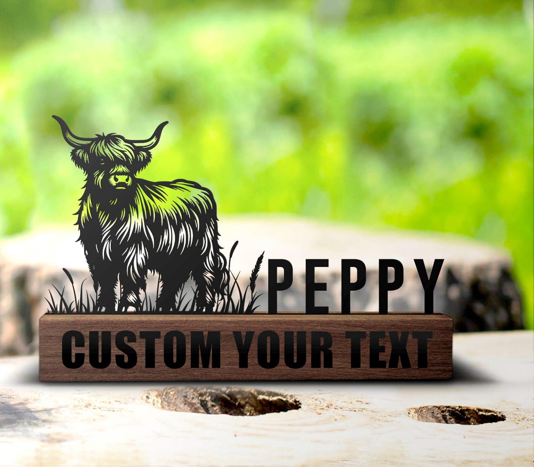 Custom Highland Cow Desk Name Plate Wedge Personalized Calf Farmhouse ...