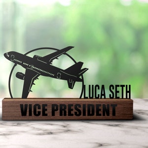 Custom Airplane Desk Name Plate Wedge Personalized Pilot Nameplate ...