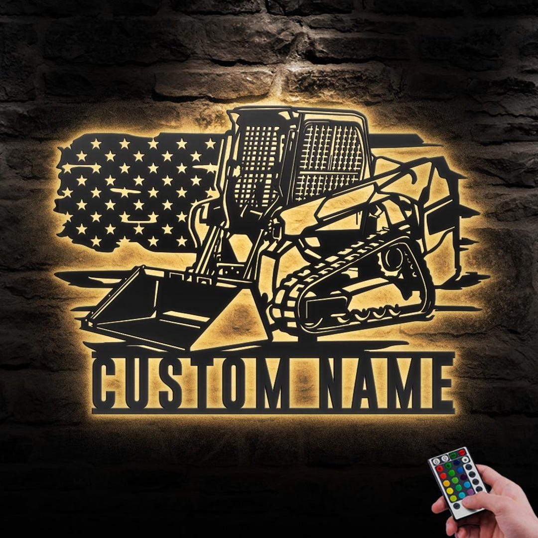 Custom US Skid Steer Driver Metal Wall Art LED Light Personalized ...