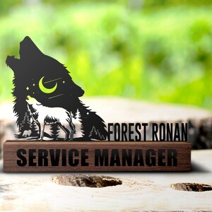 Custom Howling Wolf Desk Name Plate Wedge, Personalized Nameplate Wild ...