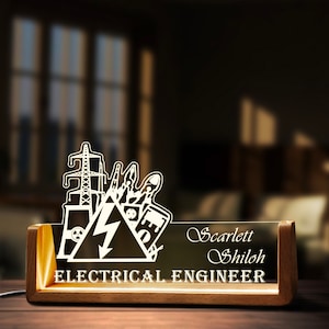 Custom Electrical Engineer Desk Name Plate Personalized Electrician LED ...
