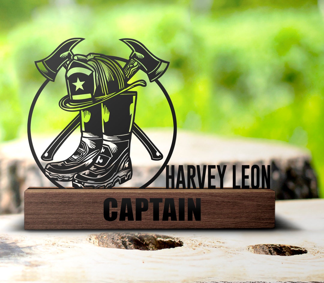 Custom Firefighter Desk Name Plate Wedge Personalized Fireman Nameplate ...