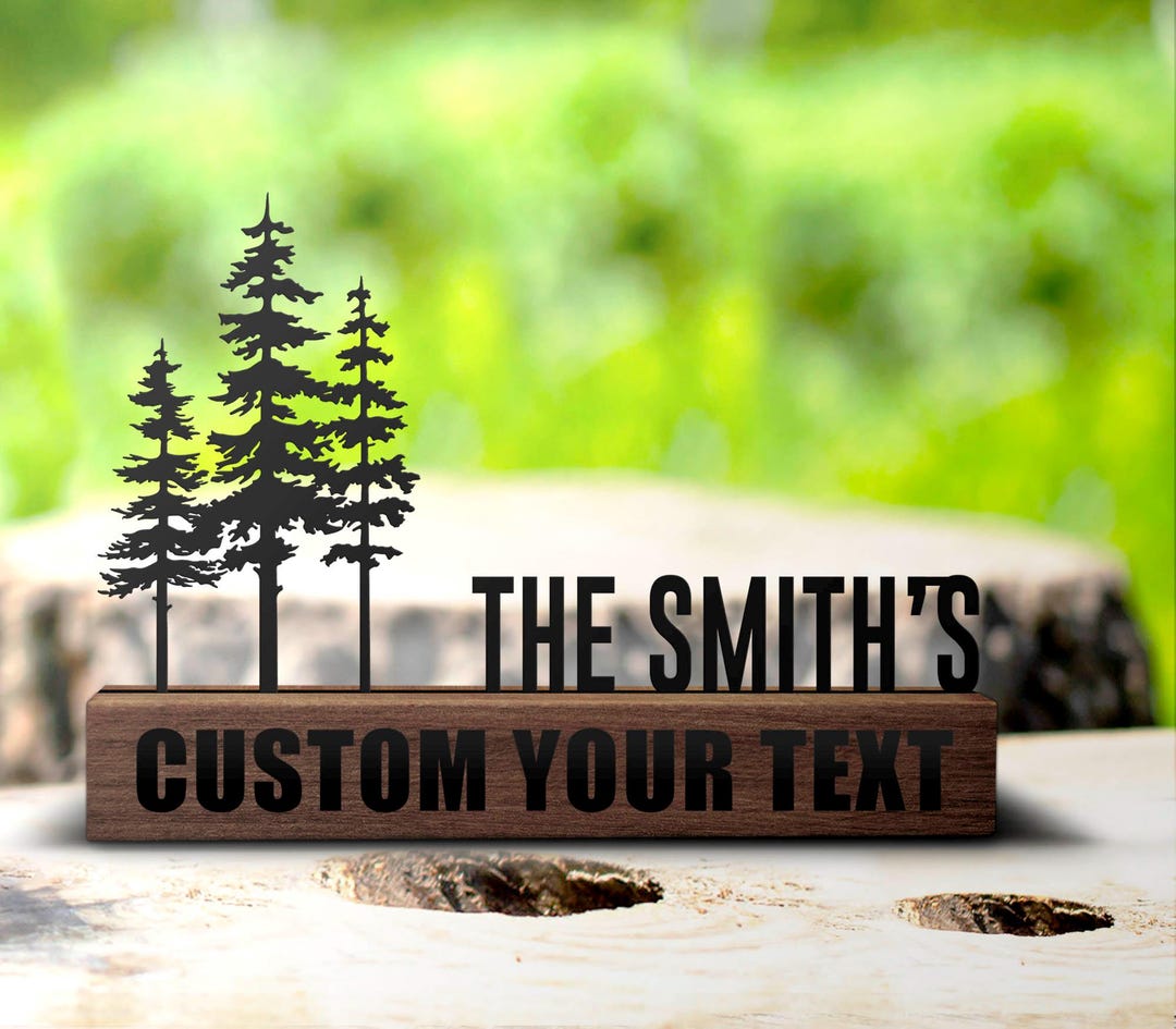 Custom Nature Wispy Pine Tree Desk Name Plate Wedge Personalized Cedar ...