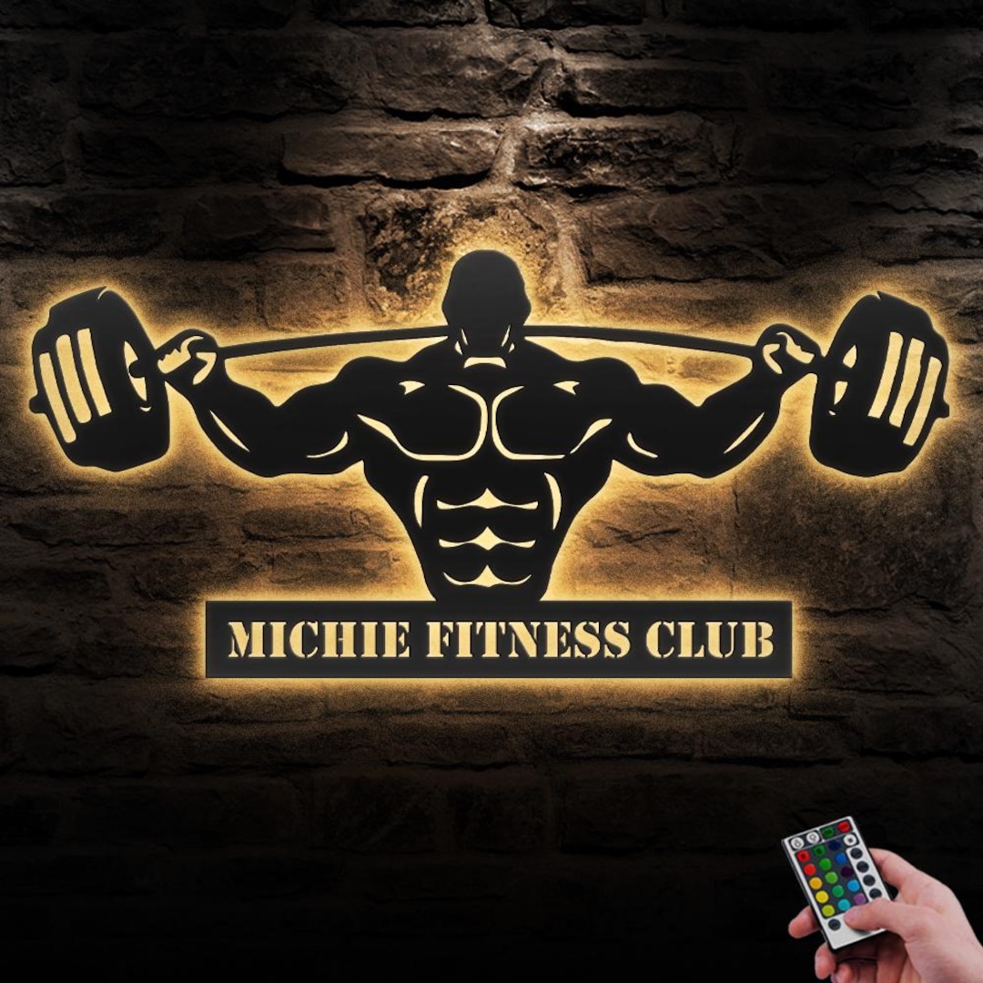 Custom Powerlifting Workout Metal Wall Art LED Light Personalized ...
