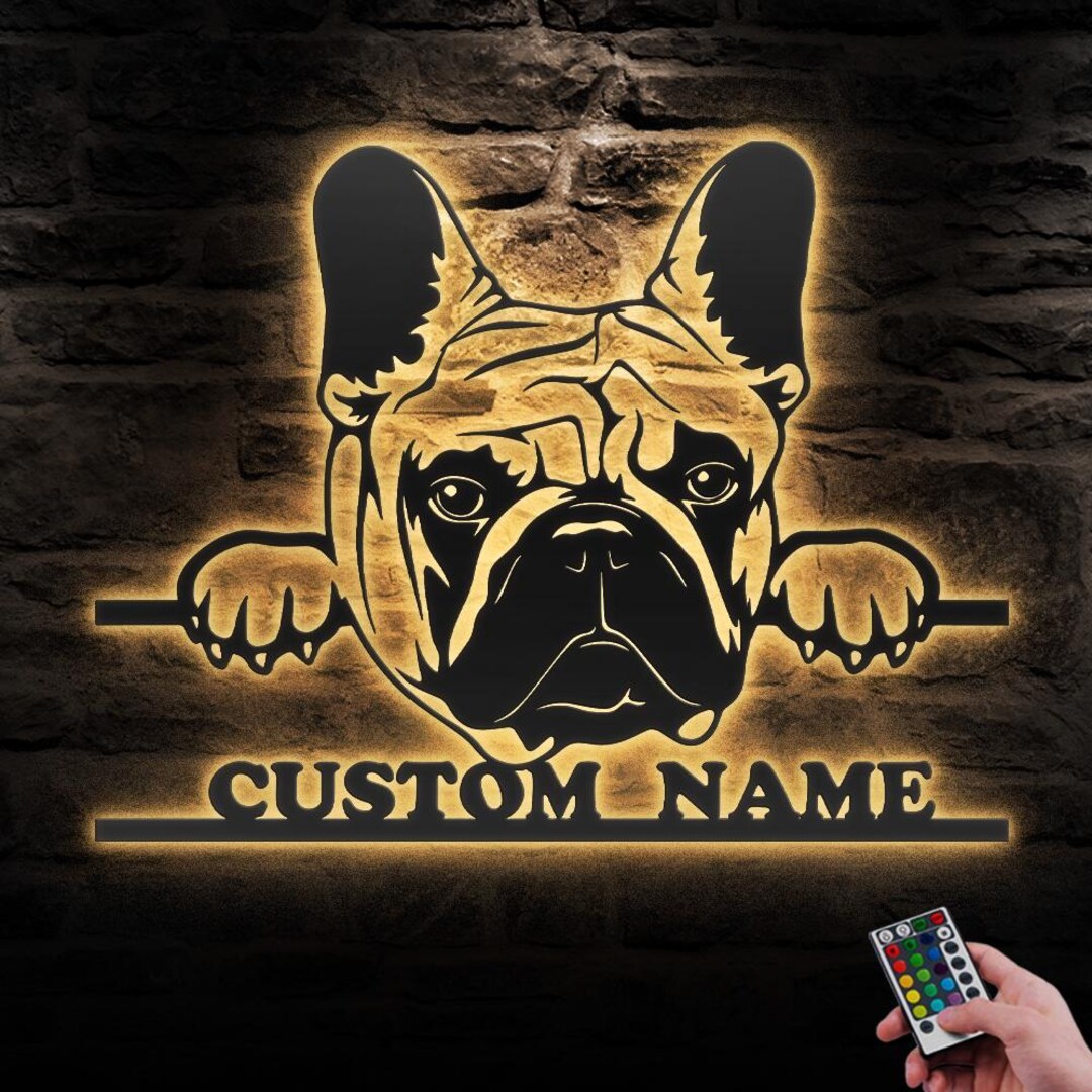 Custom Peeking French Bulldog Metal Wall Art LED Light Personalized ...