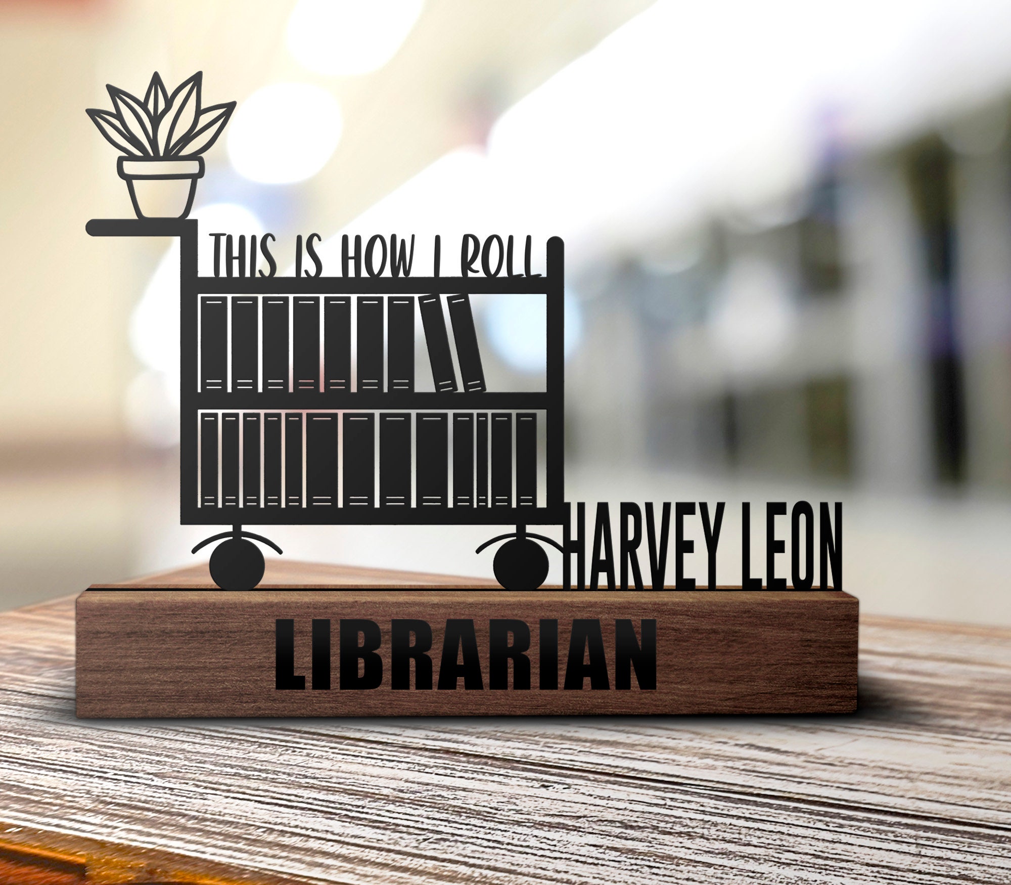 Custom Librarian Desk Name Plate Wedge Personalized Library - Etsy