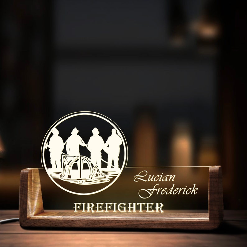 Custom Firefighter Desk Name Plate Personalized Fireman LED Light ...