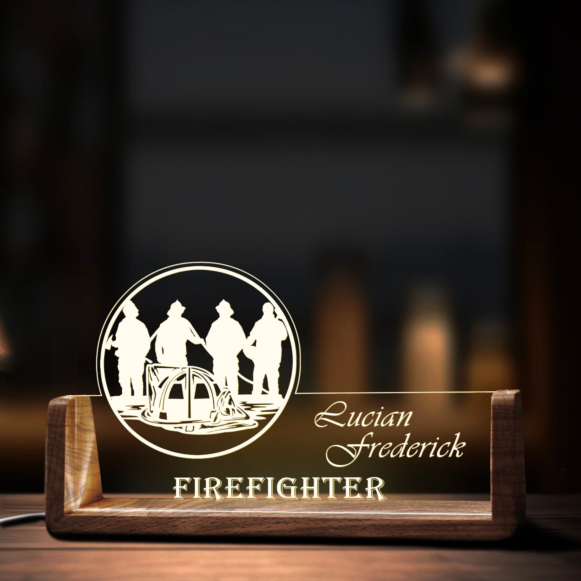 Custom Firefighter Desk Name Plate Personalized Fireman LED Light ...