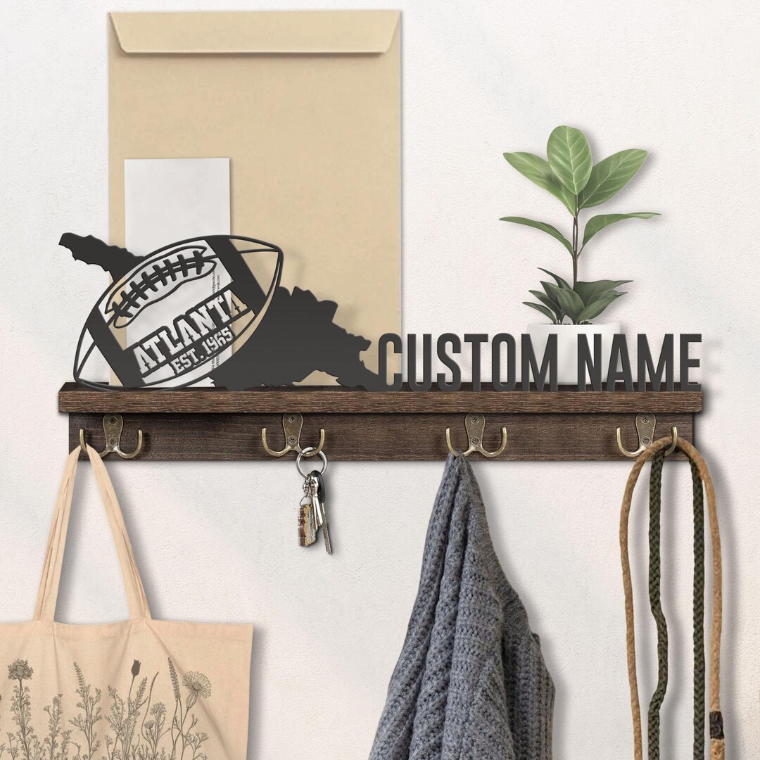 Custom Atlanta Football Wooden Shelf Georgia Map Metal Wall Art Sign ...