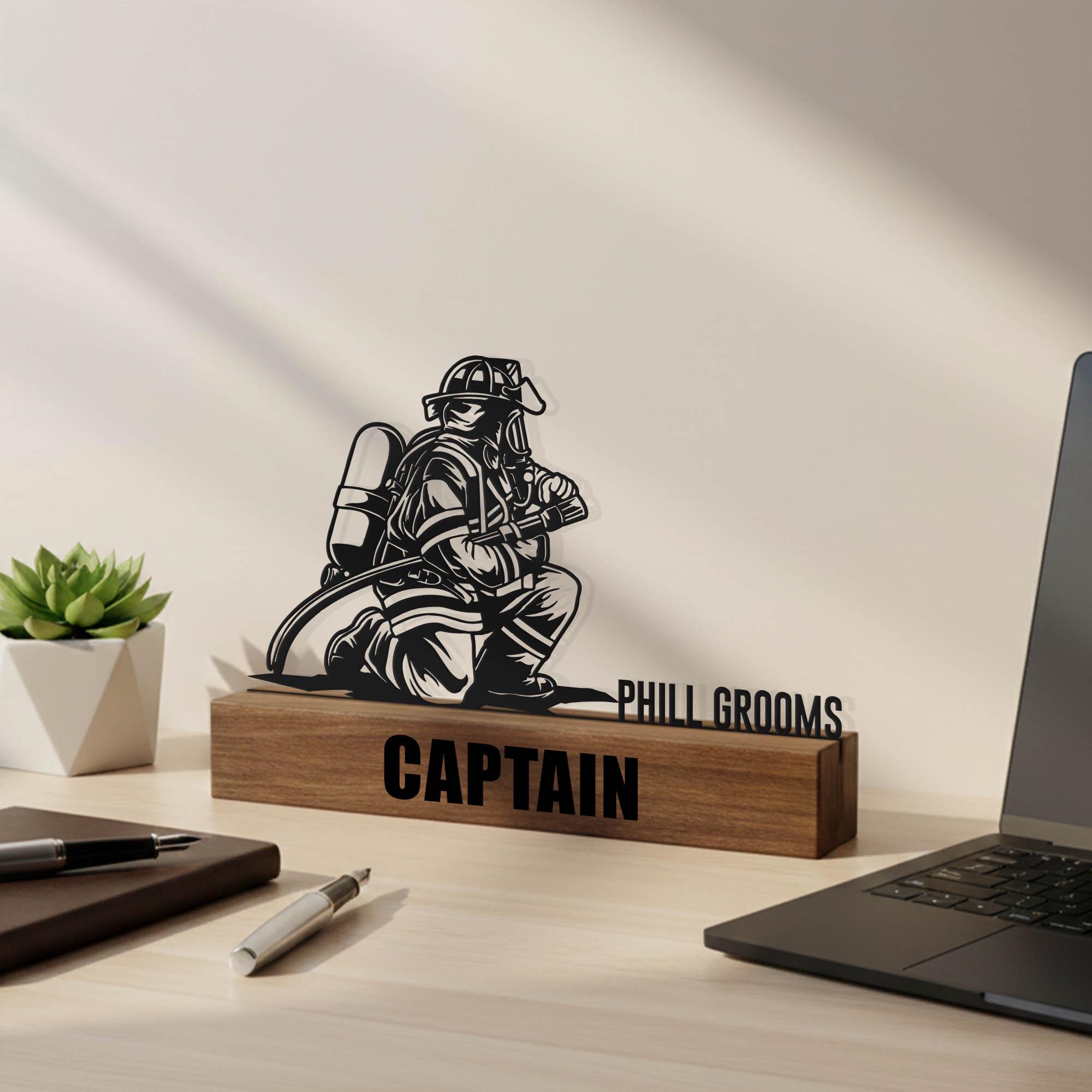Custom Firefighter Desk Name Plate Wedge Personalized Fireman Nameplate ...