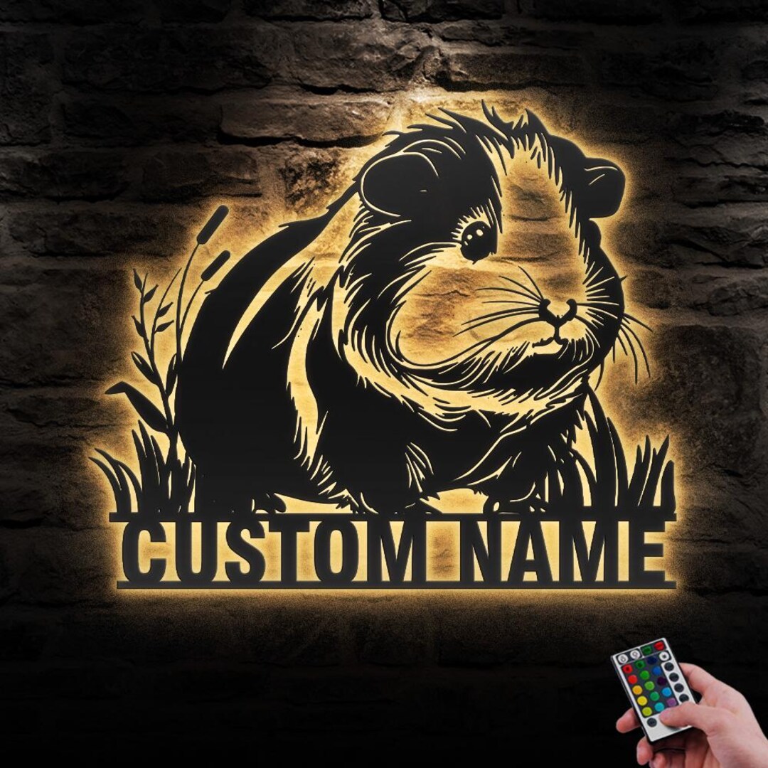 Custom Guinea Pig Metal Wall Art LED Light Personalized Cavy Lover Name ...