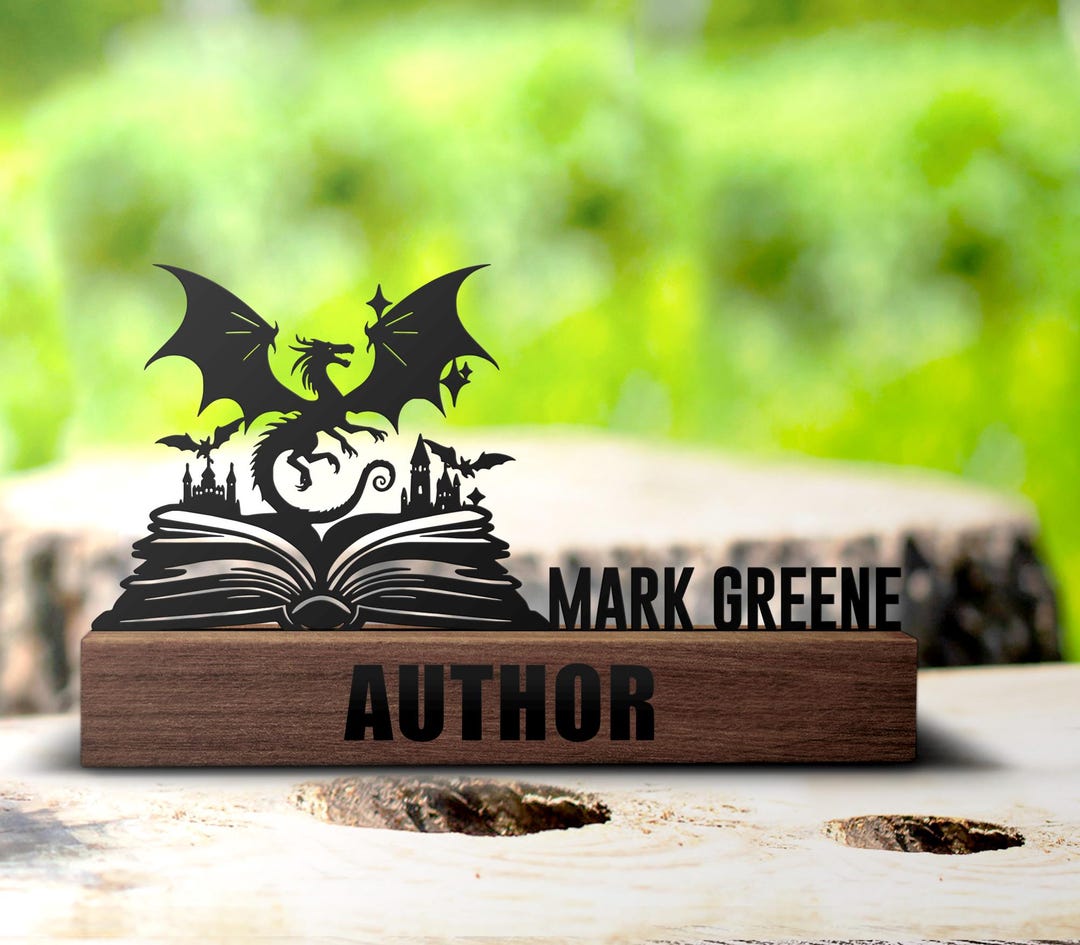 Custom Mystical Dragon Book Desk Name Plate Wedge Personalized Author ...