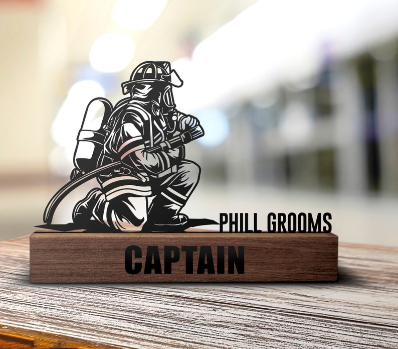 Custom Firefighter Desk Name Plate Wedge Personalized Fireman Nameplate ...