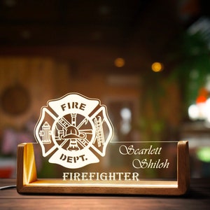 Custom Firefighter Desk Name Plate Personalized Fireman LED Light ...