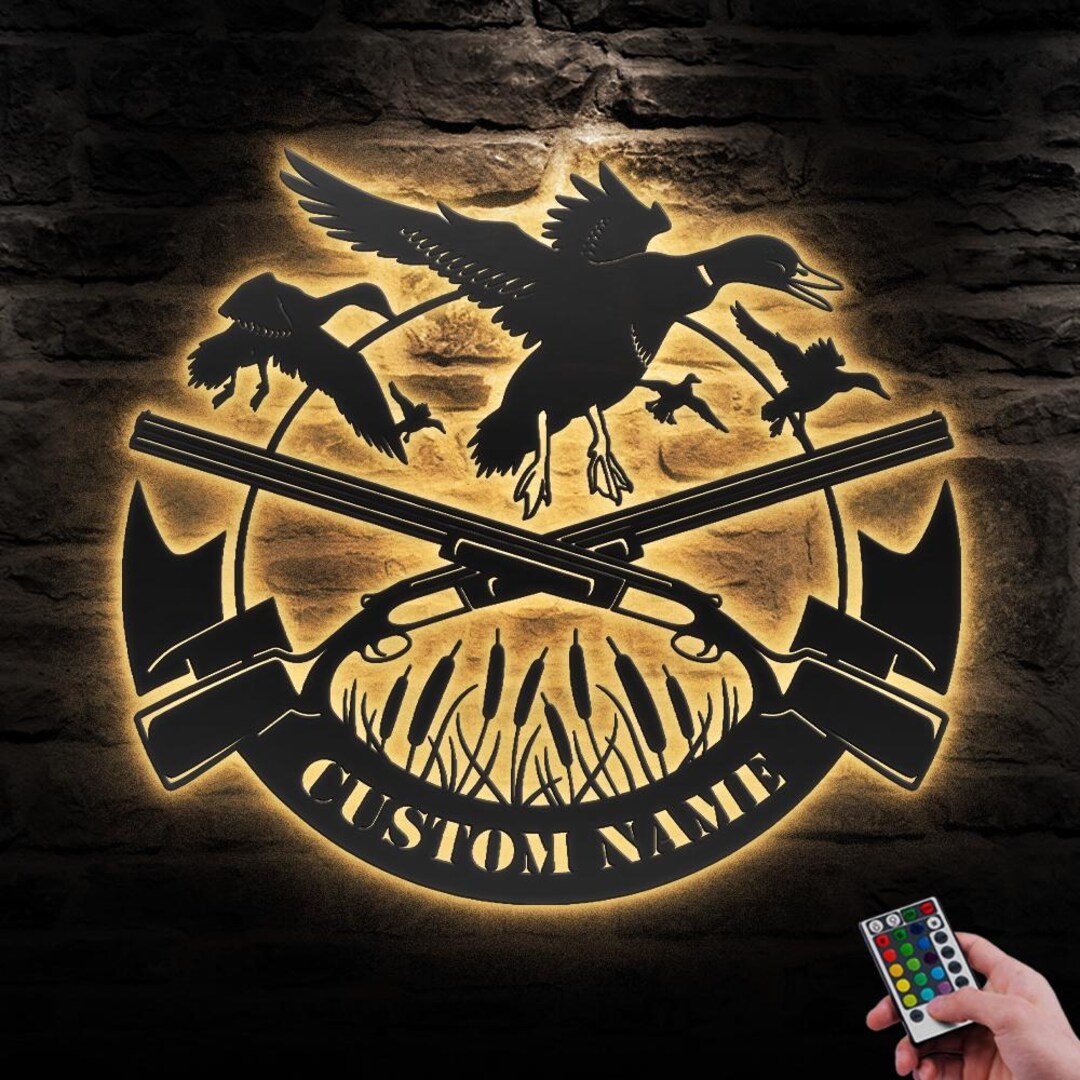 Custom Duck Hunting Metal Wall Art LED Light Personalized Hunter Name ...