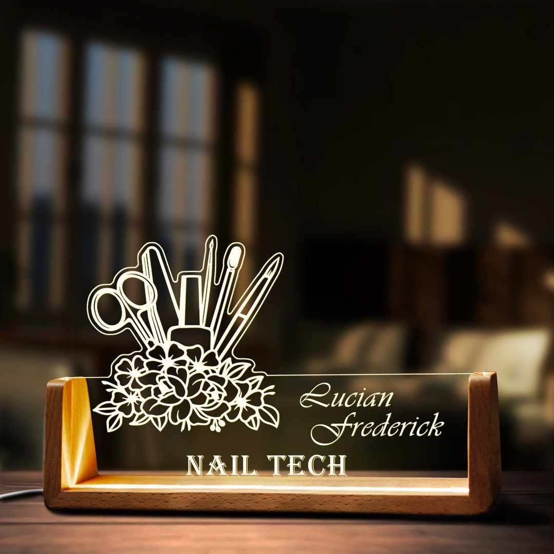Custom Nail Tech Desk Name Plate Personalized Nail Technician LED Light ...