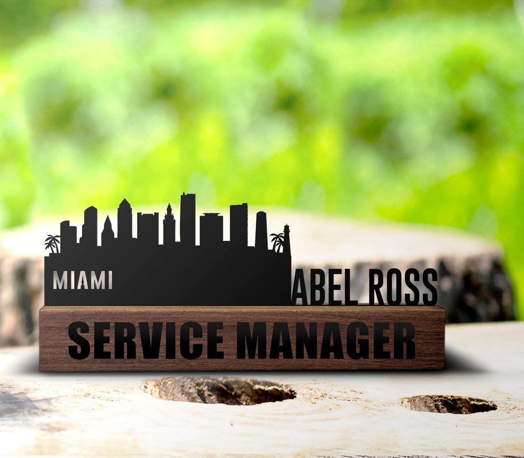 Custom Miami Skyline Desk Name Plate Wedge Personalized US City Skyline ...